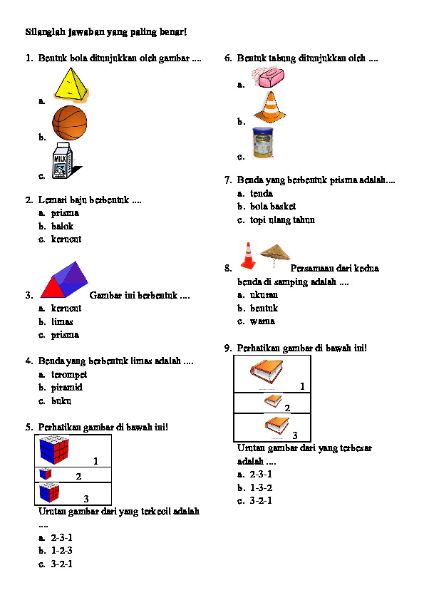 Soal MTK Kelas 1 SD - Bentuk Benda [PDF] | PDFS.ASIA